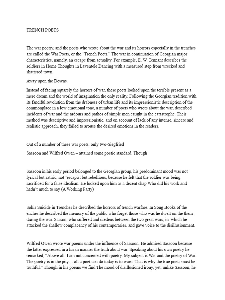 Trench Poetry Comparison With Tennyson War Poetry | PDF | Poetry ...