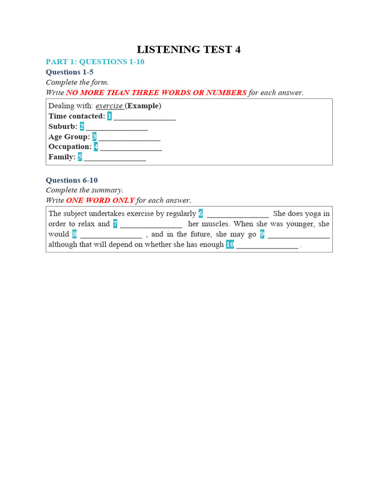 Listening Test 4: Questions & Answers | PDF | Human Communication