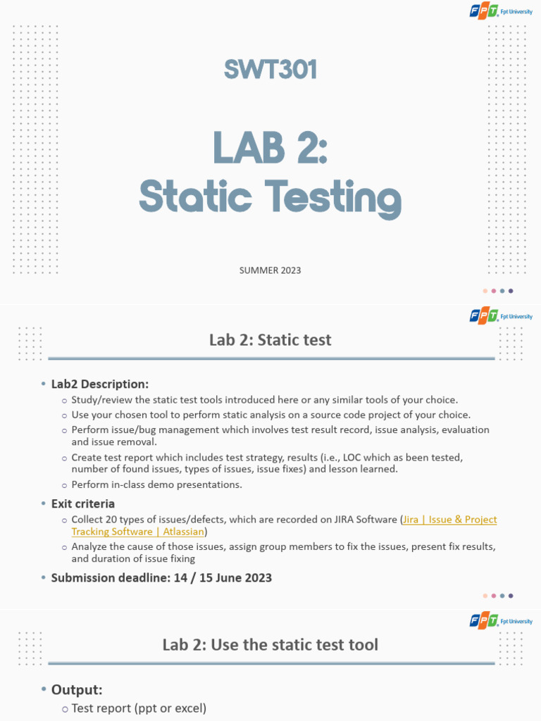 SWT Lab 2 Static Analysis (Summer2023) | PDF SWT Lab 2 Static Analysis (Summer2023) | PDF