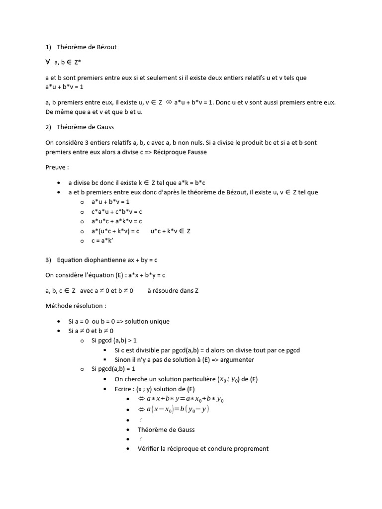 Théorèmes de Bézout et de Gauss | PDF