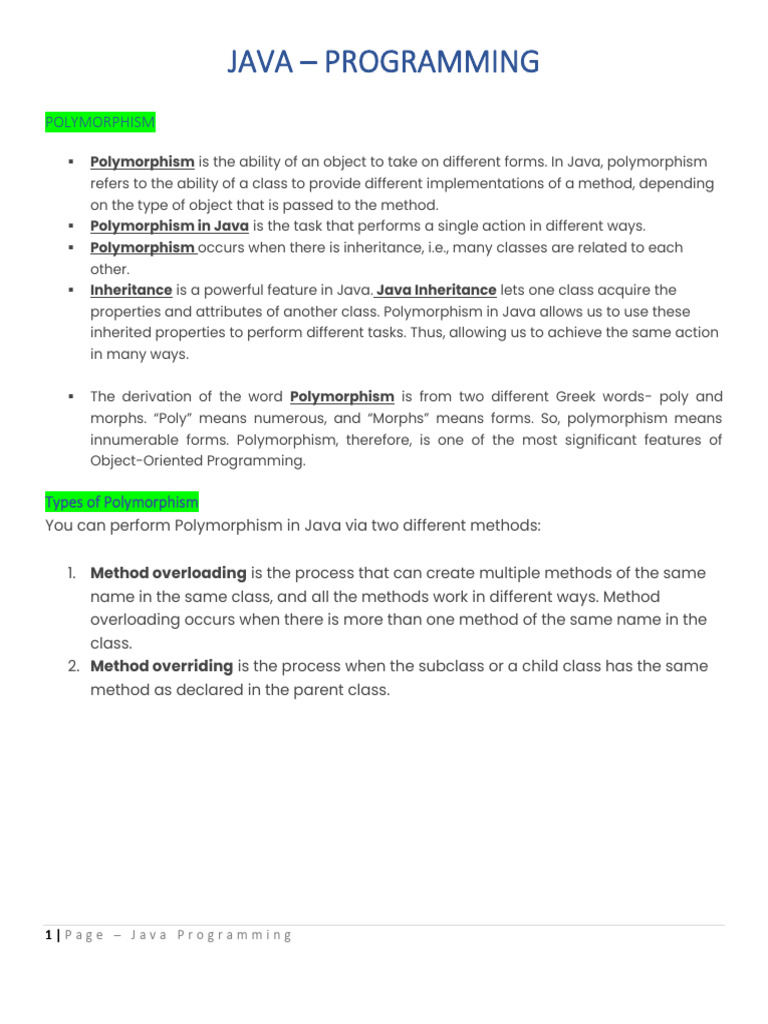 Polymorphism Handouts Pdf Method Computer Programming Inheritance Object Oriented