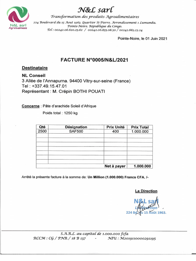 Facture Exportation NL Conseil France | PDF