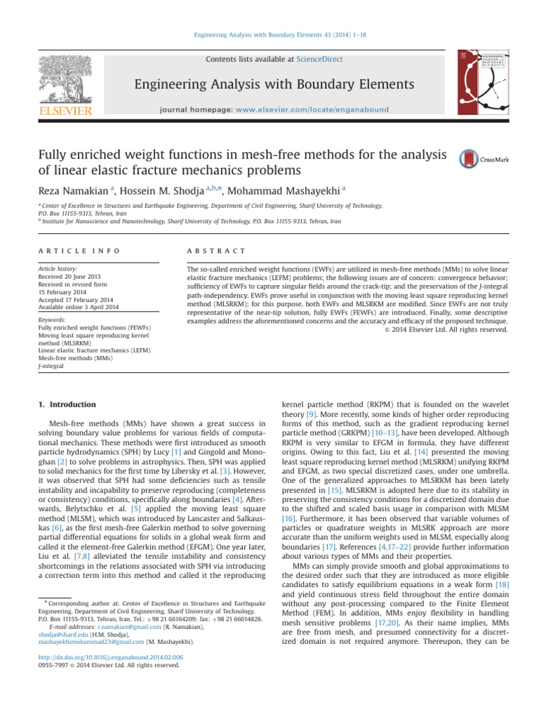 Paper Namakian2014 EWFs | PDF | Fracture | Finite Element Method