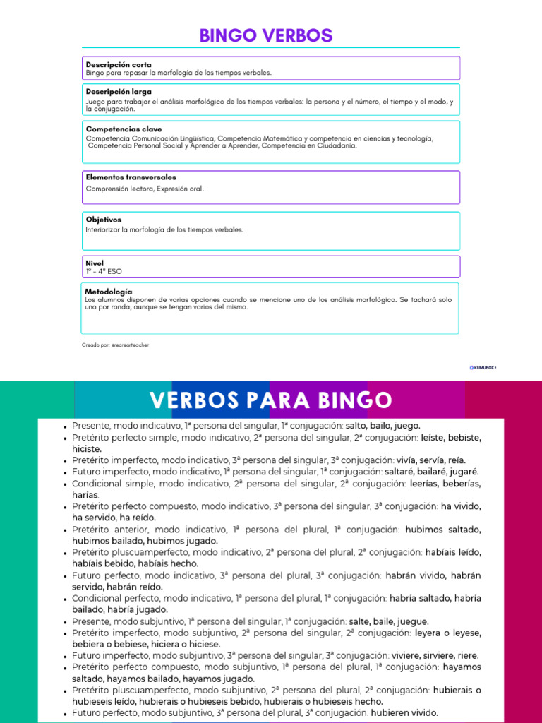 Bingo Verbos | PDF