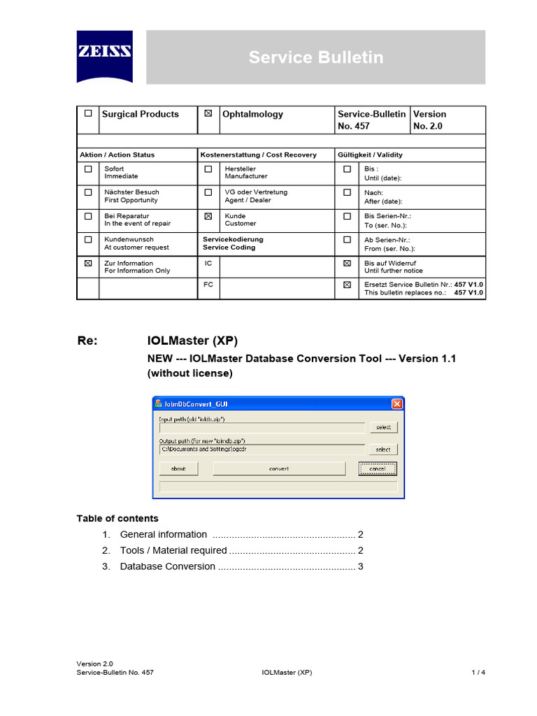 Service Bulletin 457 v2-0 Iolmaster Database Conversion Tool | PDF | Zip (File Format) | Digital ...