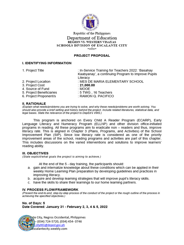 Literacy Training Project Proposal 2022 | PDF | Literacy | Risk