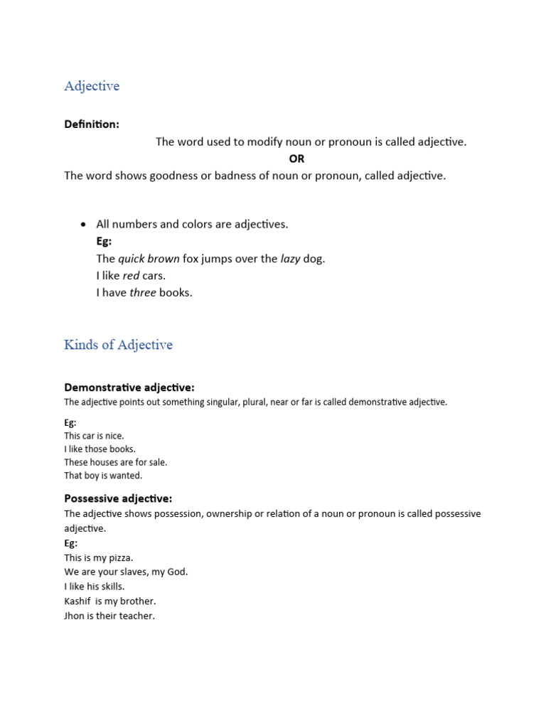 Adjective Pdf Adjective Noun