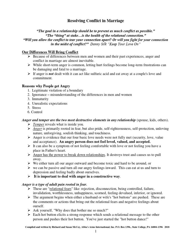Resolving Conflict in Marriage | PDF | Anger | Emotions