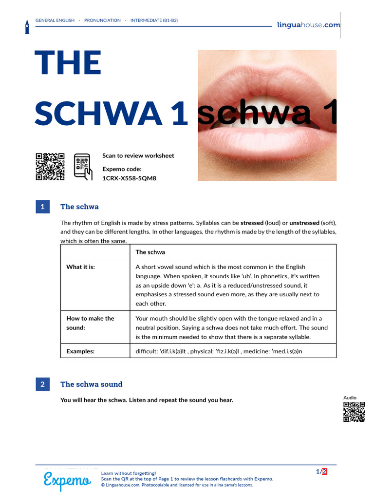 Schwa Sound Practice for B1-B2 English | PDF | Stress (Linguistics ...