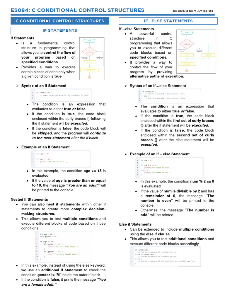 ES084 (2nd Sem, 1st QTR) - C Conditional Control Structures | PDF | Control Flow | Software ...
