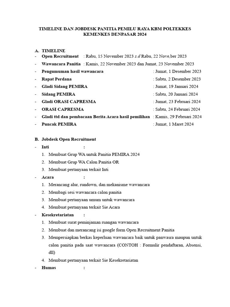 Timeline Pemilu Raya KBM Poltekkes Kemenkes Denpasar 2024 | PDF ...