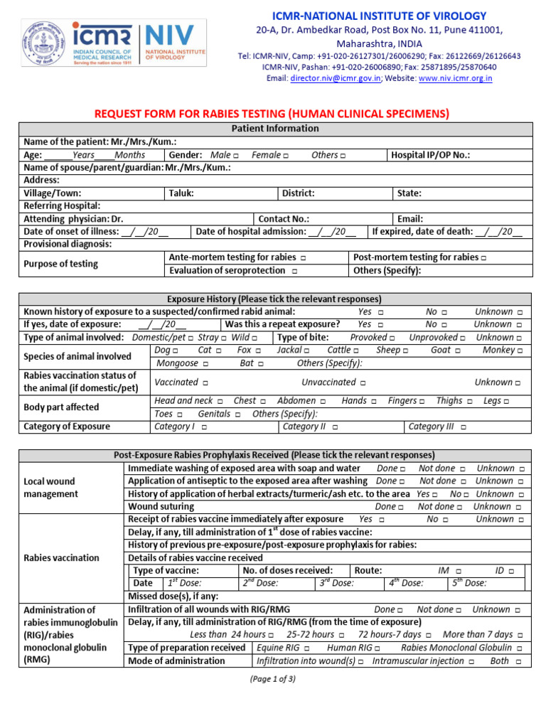 Human Rabies Case Investigation Form | PDF