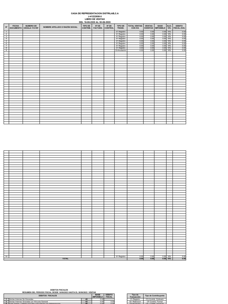 Libro de Ventas | PDF | Impuesto al valor agregado | Pagos