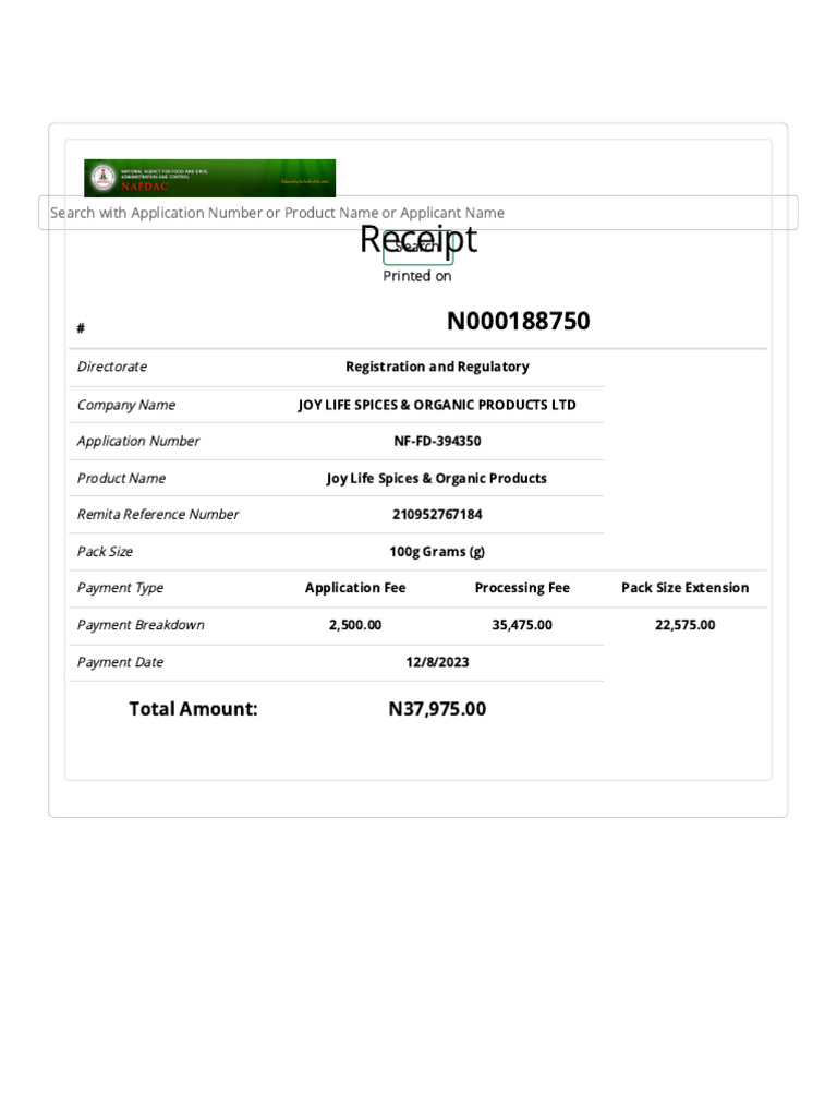 RECEIPT NAPAMS - Dashboard | PDF