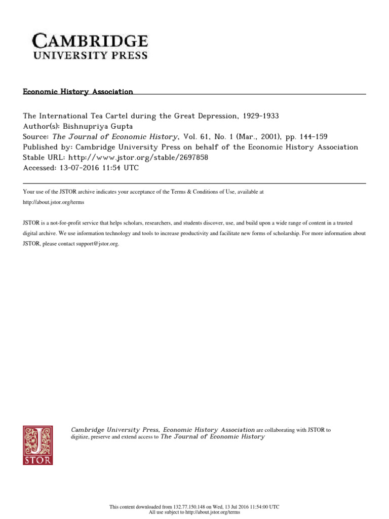 The International Tea Cartel During The Great Depression, 1929-1933 ...