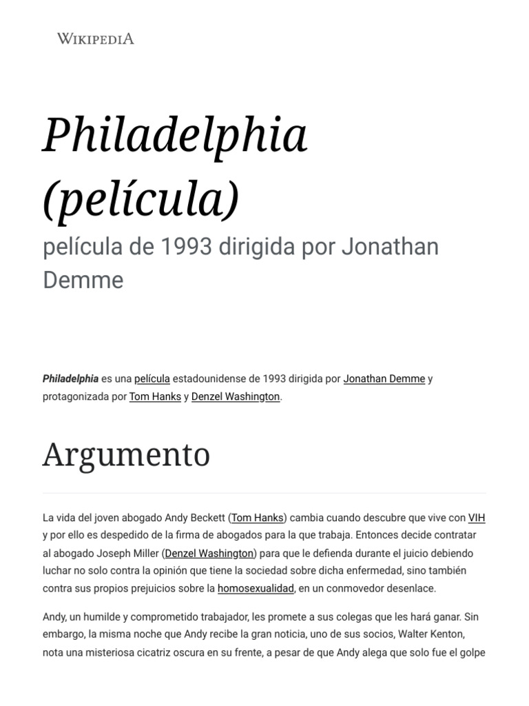 Resumen de la película Philadelphia | PDF