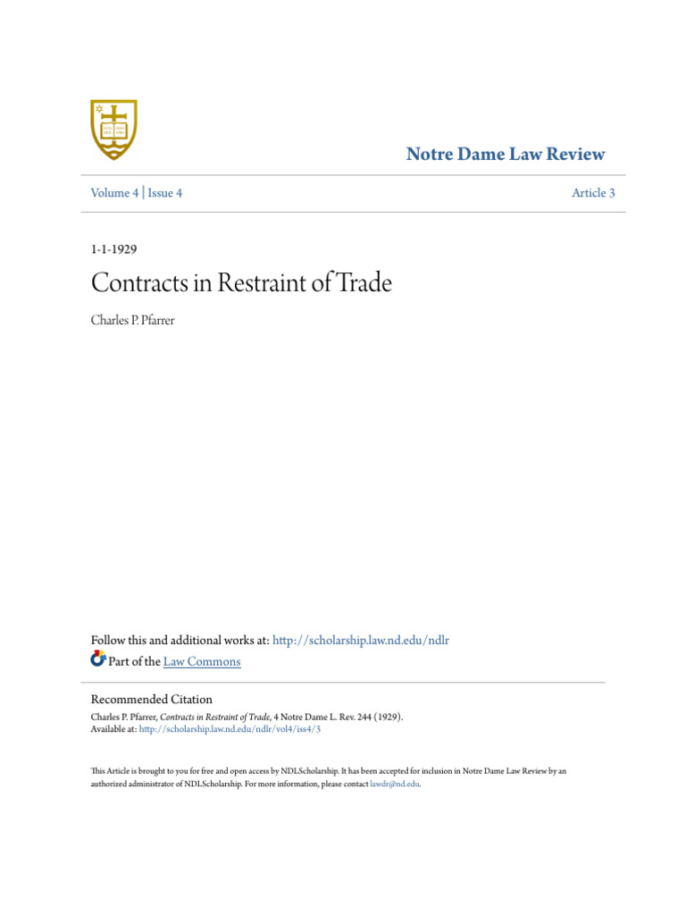 Contracts in Restraint of Trade | PDF | Restraint Of Trade | Sherman ...