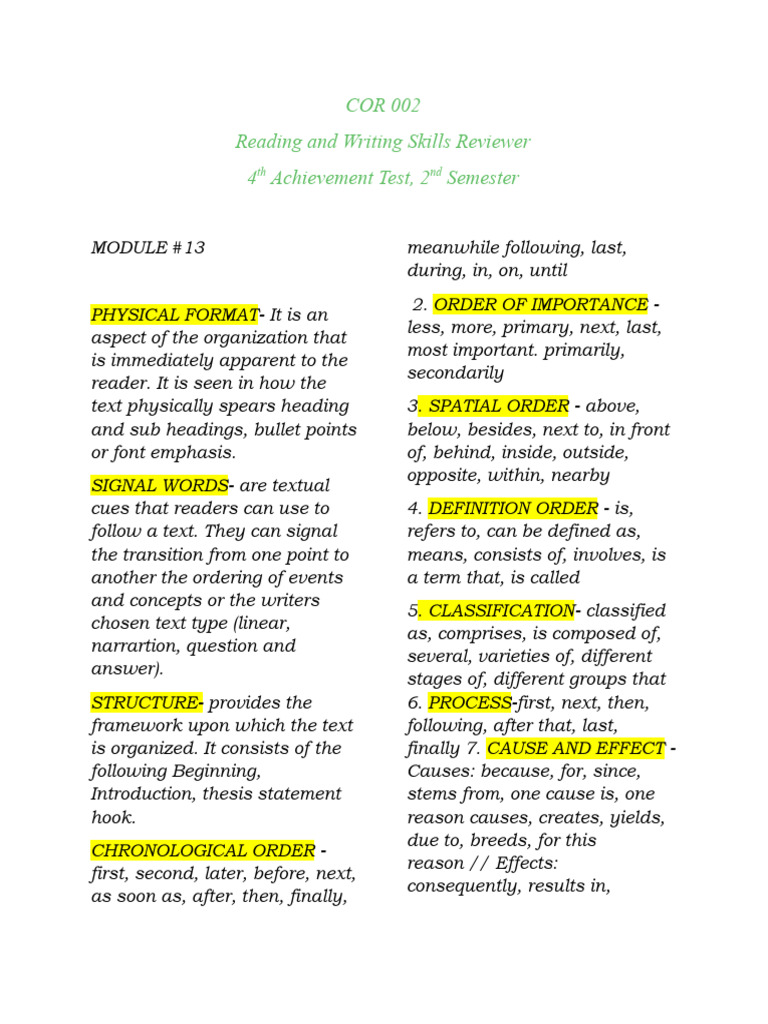 Cor 002 Reviewer Pdf Word Critical Thinking 4831