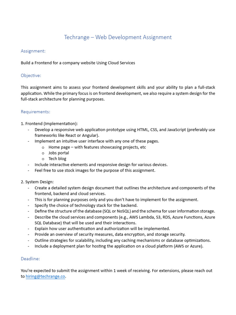 Techrange Web Assignment | PDF | Cloud Computing | Web Development