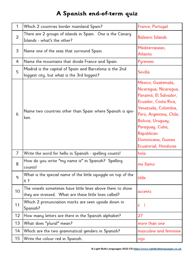 Spanish Quiz | PDF | Spanish Language | Spain