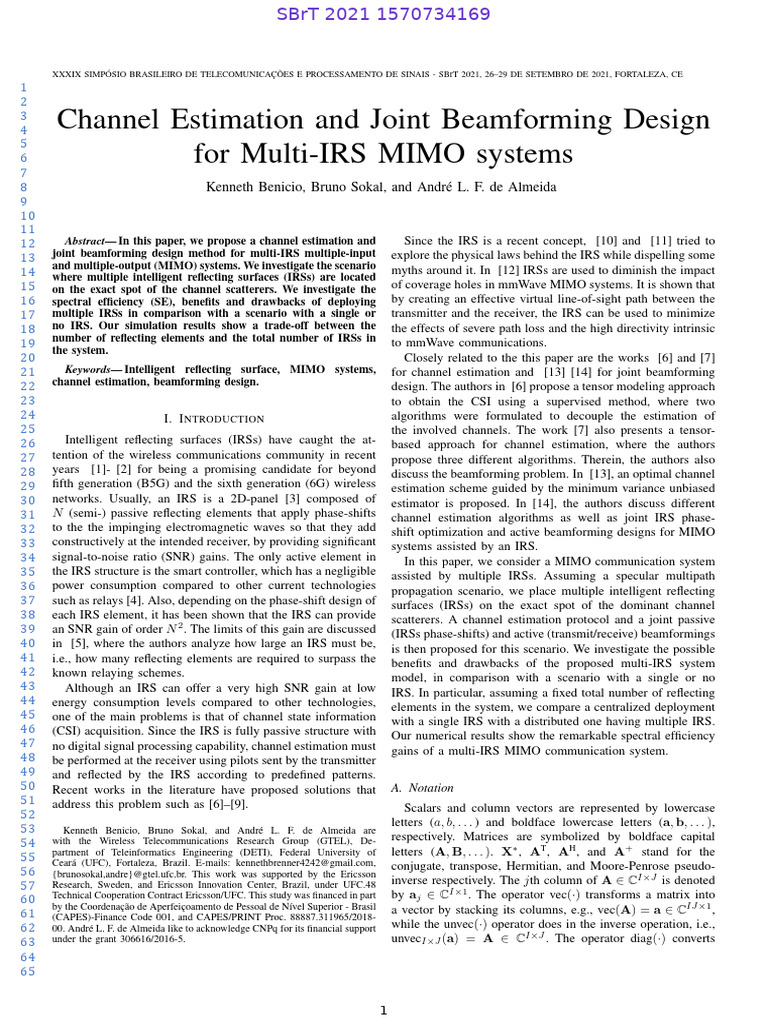Channel Estimation and Joint Beamforming Design For Multi-IRS MIMO Systems | Download Free PDF ...
