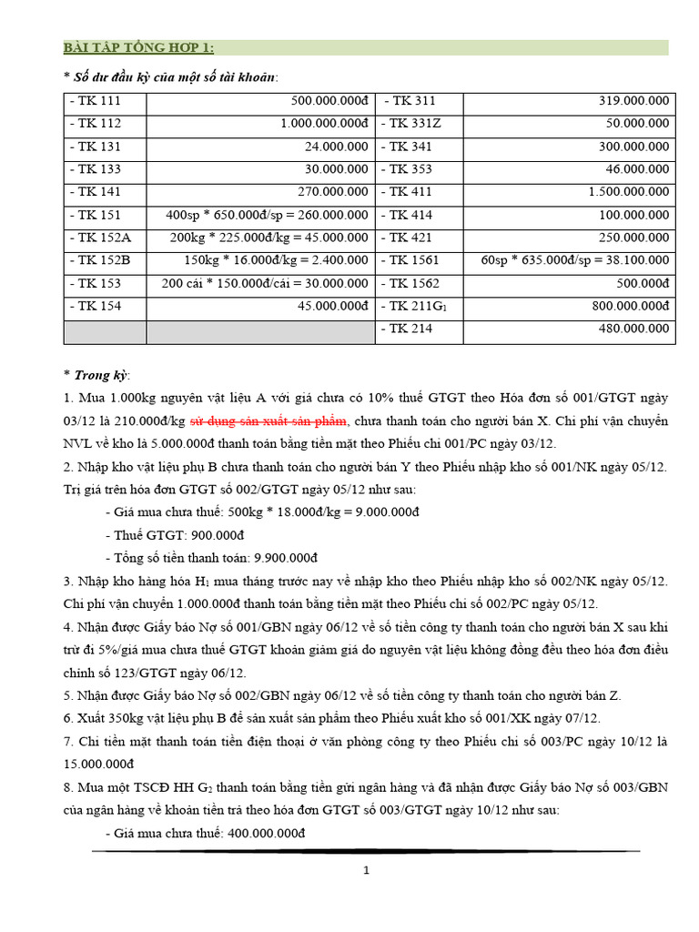Đáp Án Btap T NG H P 1 | PDF