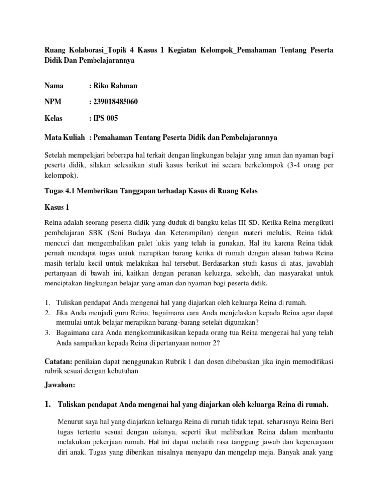 Ruang Kolaborasi - Topik 4 Kasus 1 Kegiatan Kelompok - Pemahaman Tentang Peserta Didik Dan ...