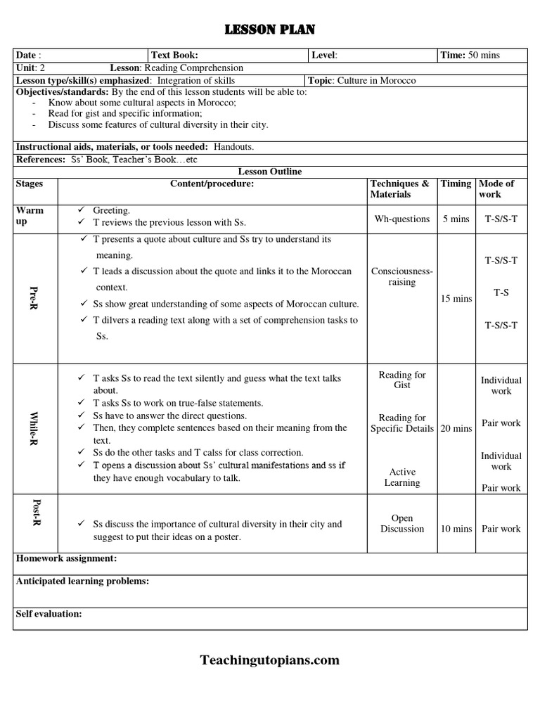 Lesson Plan Pdf Lesson Plan Reading Comprehension
