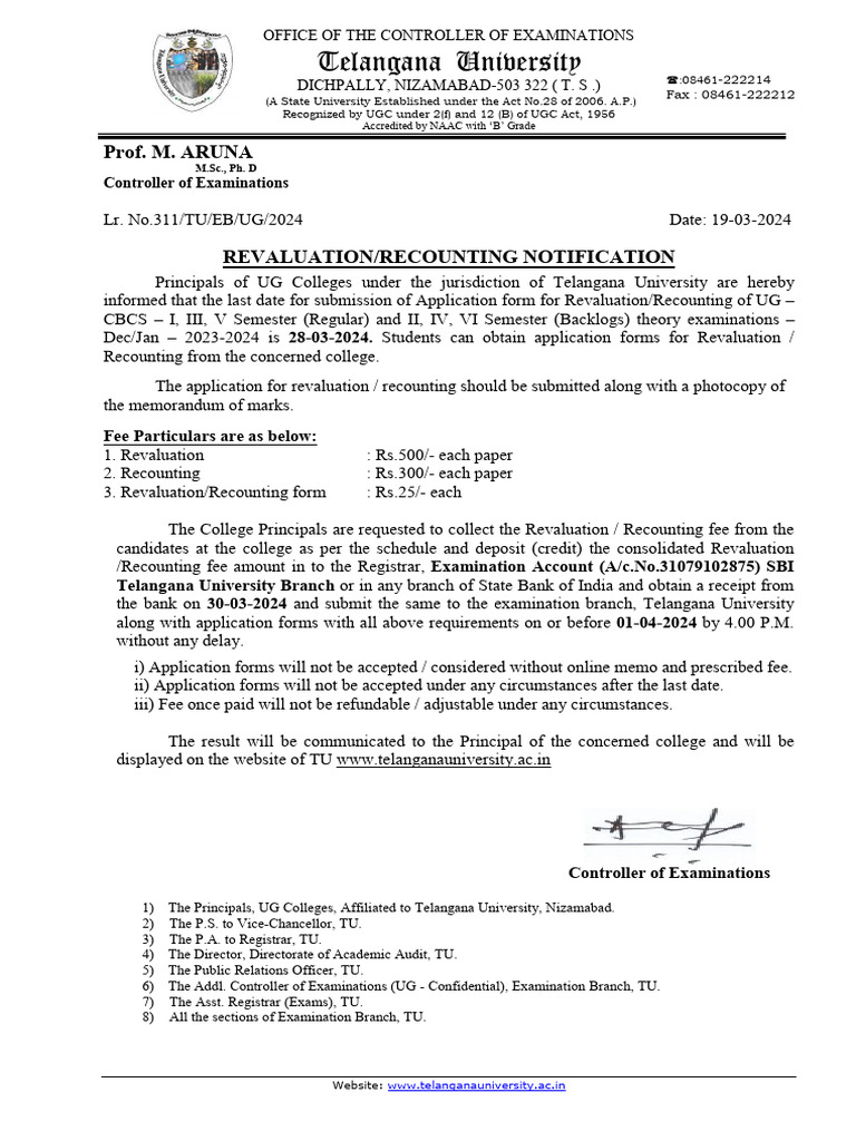 UG Revaluation Notice 2024 - TU | PDF