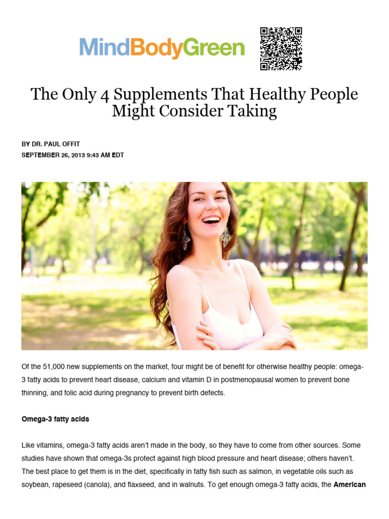 The Only 4 Supplements That Healthy People Might Consider Taking | PDF ...