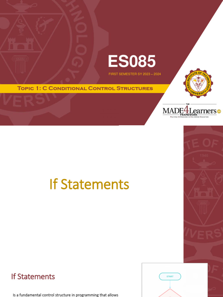 HD ES085 - Topic - 1 - C - Conditional - Control - Structures | PDF | Control Flow | Software ...