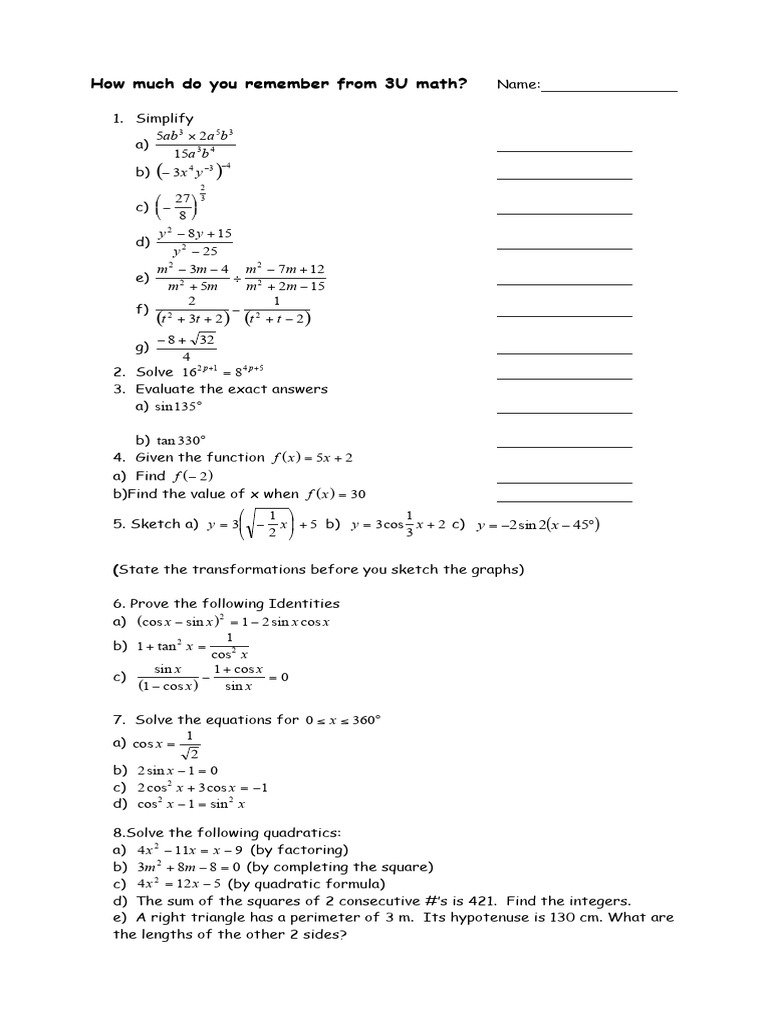 3U Math Answer Key PDF | PDF