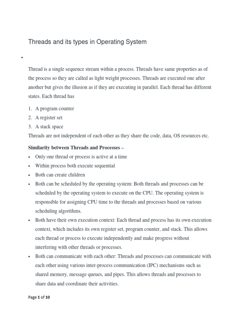 Threads and Its Types in Operating System | PDF | Thread (Computing) | Process (Computing)