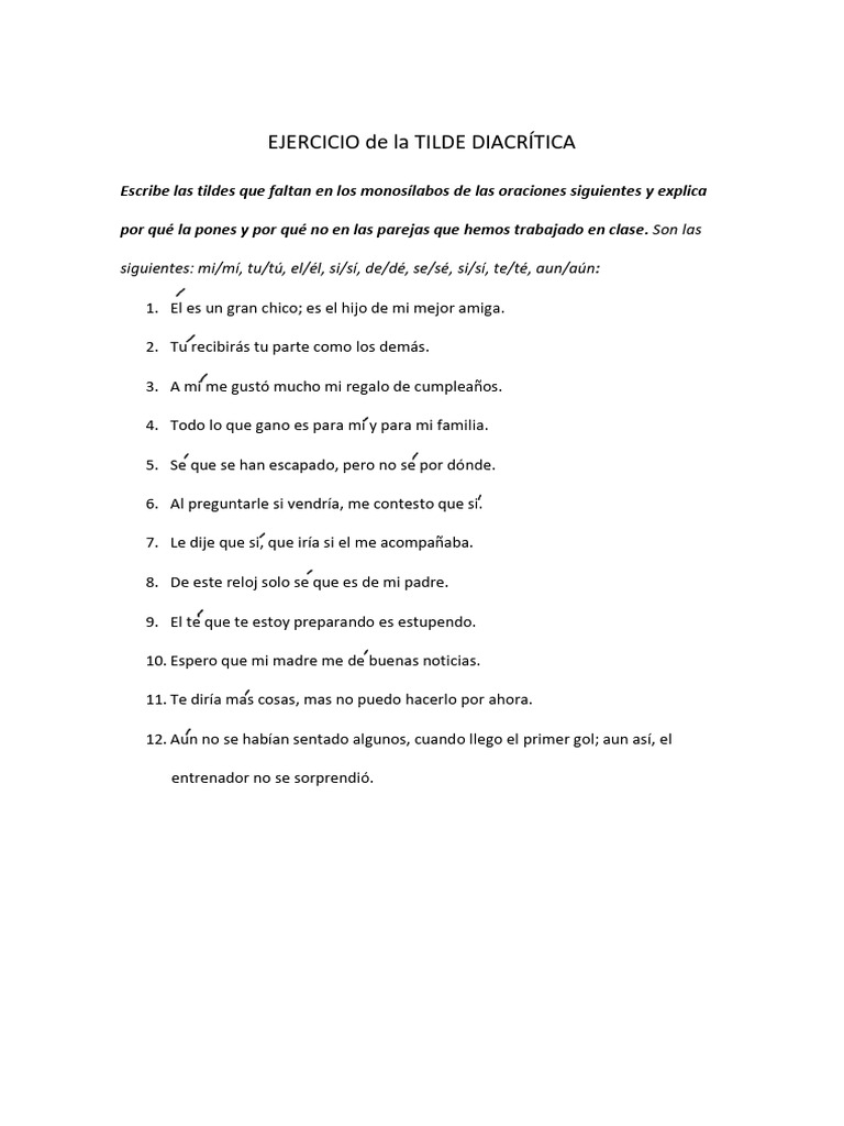 Tilde Diacrítica - Práctica - 230921 - 110106 | PDF | Artes del ...