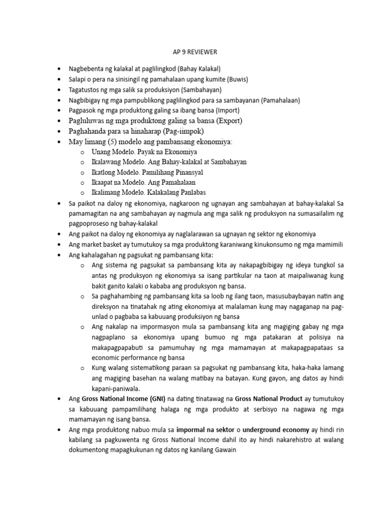 AP 9 Reviewer | PDF