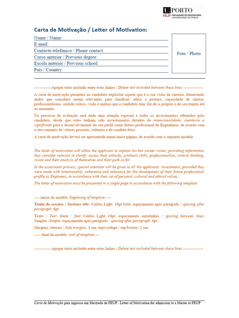 MCont Modelo Carta de Motivacao Letter of Motivation Template | PDF