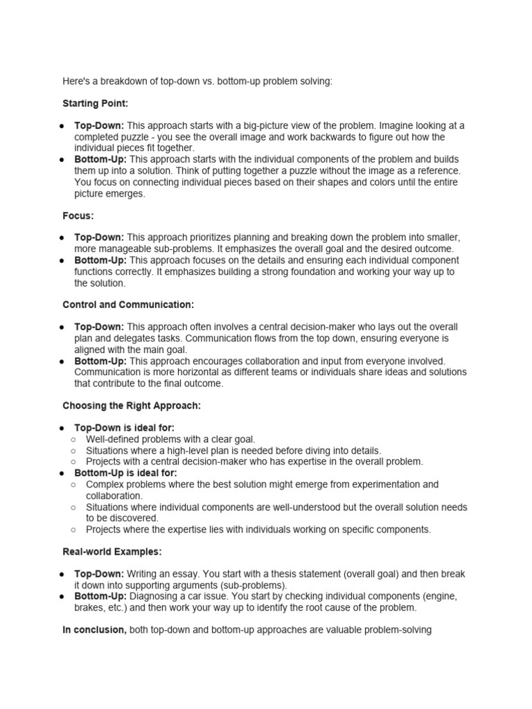 Top-Down Problem Solving Vs Bottom-Up Problem Sol... | PDF | Cognition ... Top-Down Problem Solving Vs Bottom-Up Problem Sol... | PDF | Cognition ...