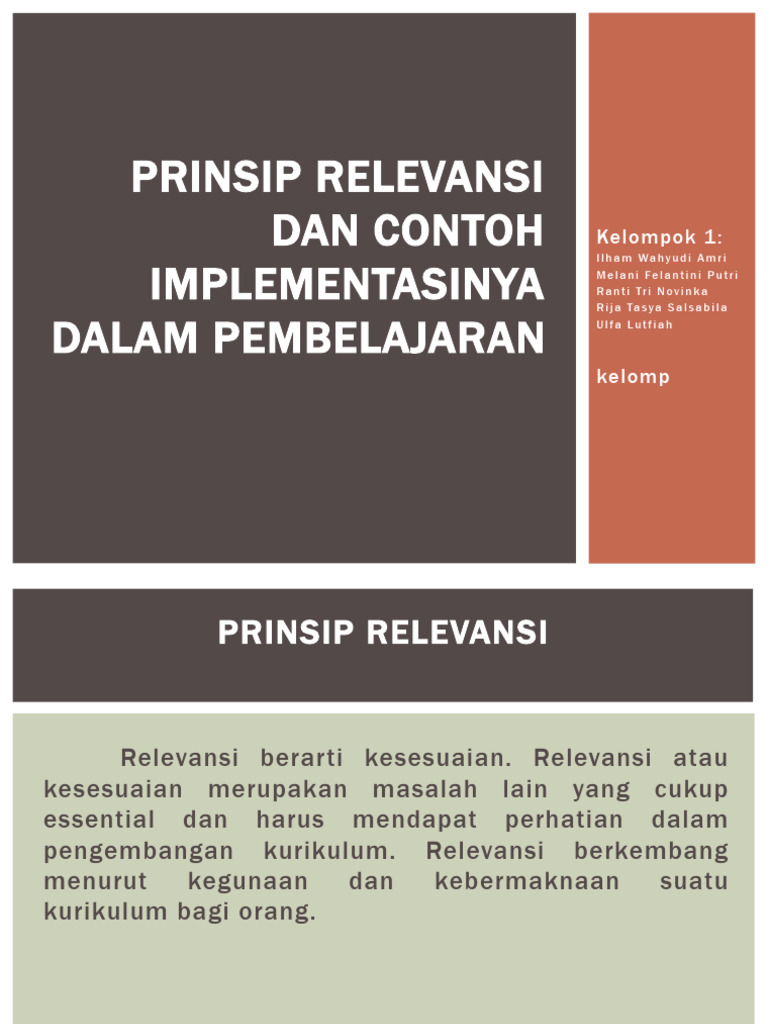 Prinsip Relevansi Dan Contoh Implementasinya Dalam Pembelajaran | PDF ...