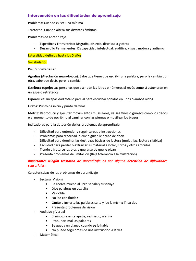 Sesión 6 - Intervención en Las Dificultades de Aprendizaje | PDF | Dislexia | Ciencia cognitiva
