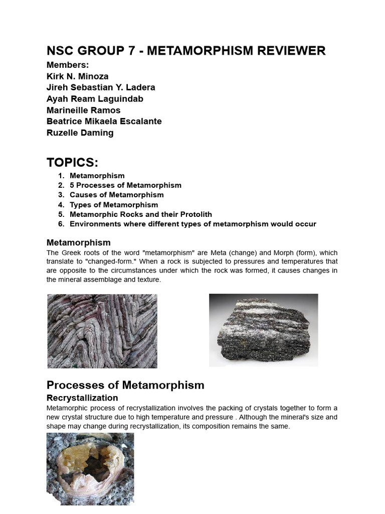 Group 7 Metamorphism Reviewer | PDF | Rock (Geology) | Petrology