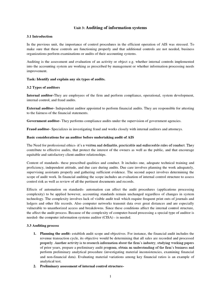 Unit 3 Auditing of AIS. | PDF