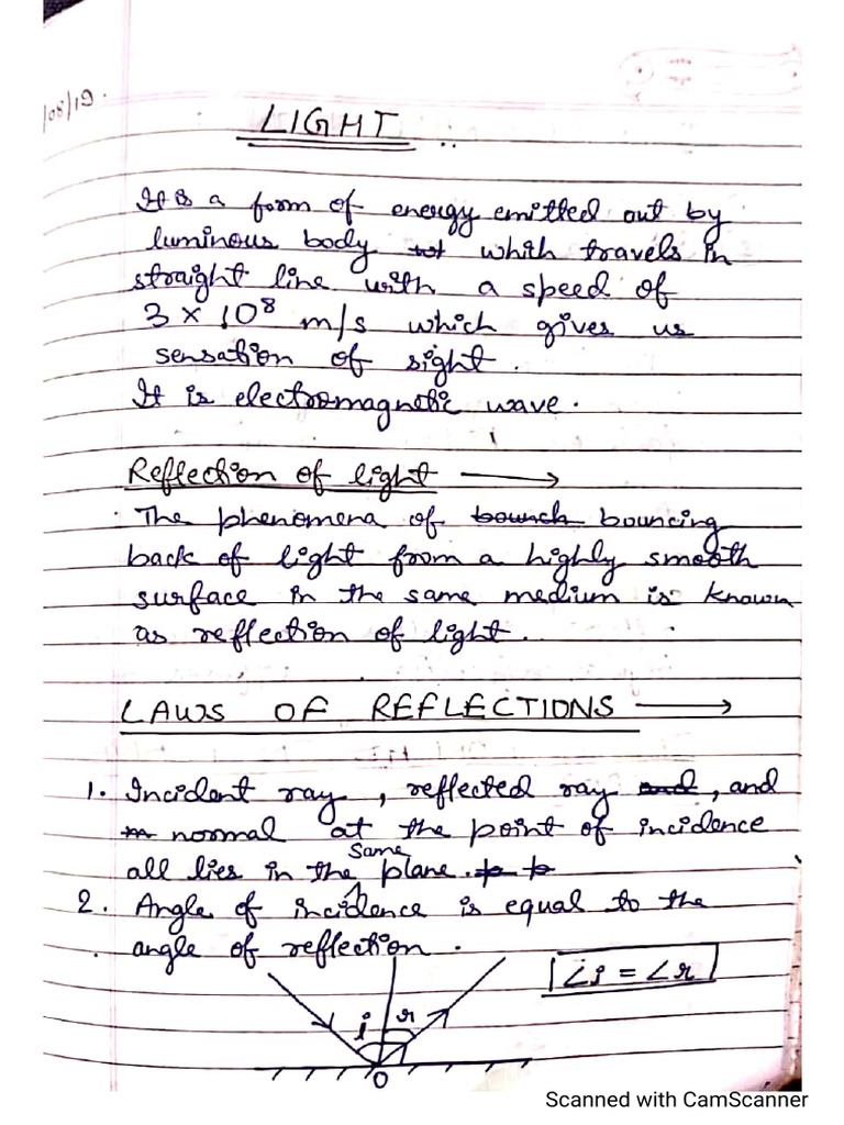 light chapter notes class 10 | PDF