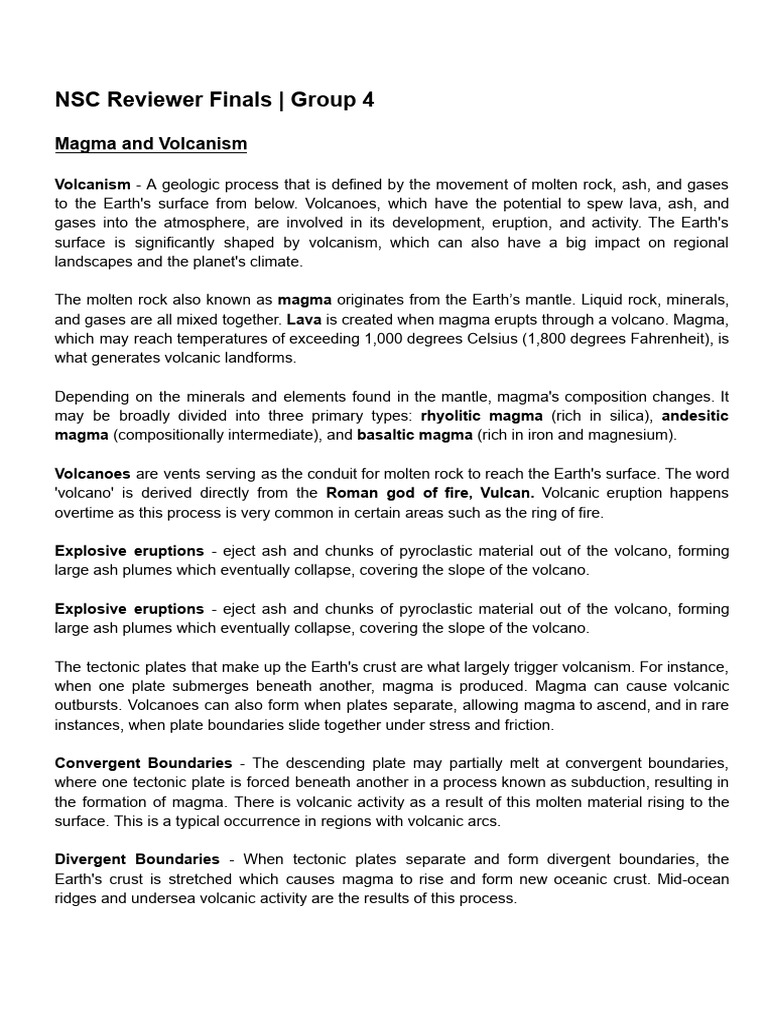 Magma and Volcanism Reviewer GROUP 4 | PDF | Volcano | Magma