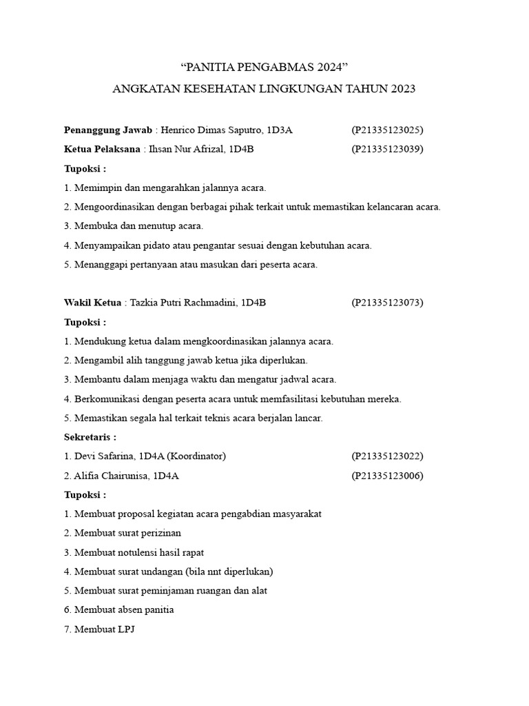 PANITIA PENGABMAS 2024 | PDF
