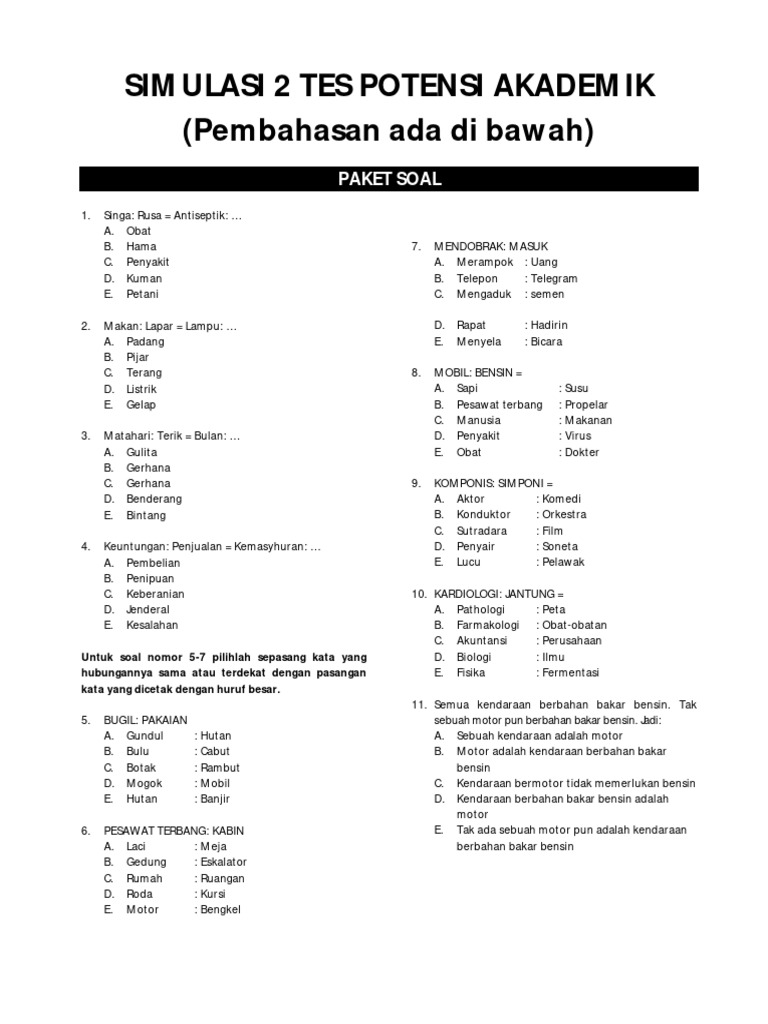 Soal TES TPA Dan Pembahasan | PDF