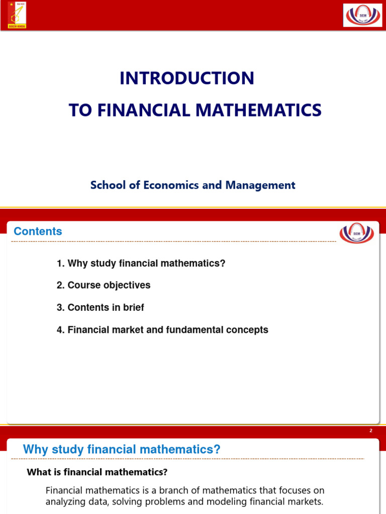Financial Mathematics Course Overview | PDF | Financial Markets | Stocks