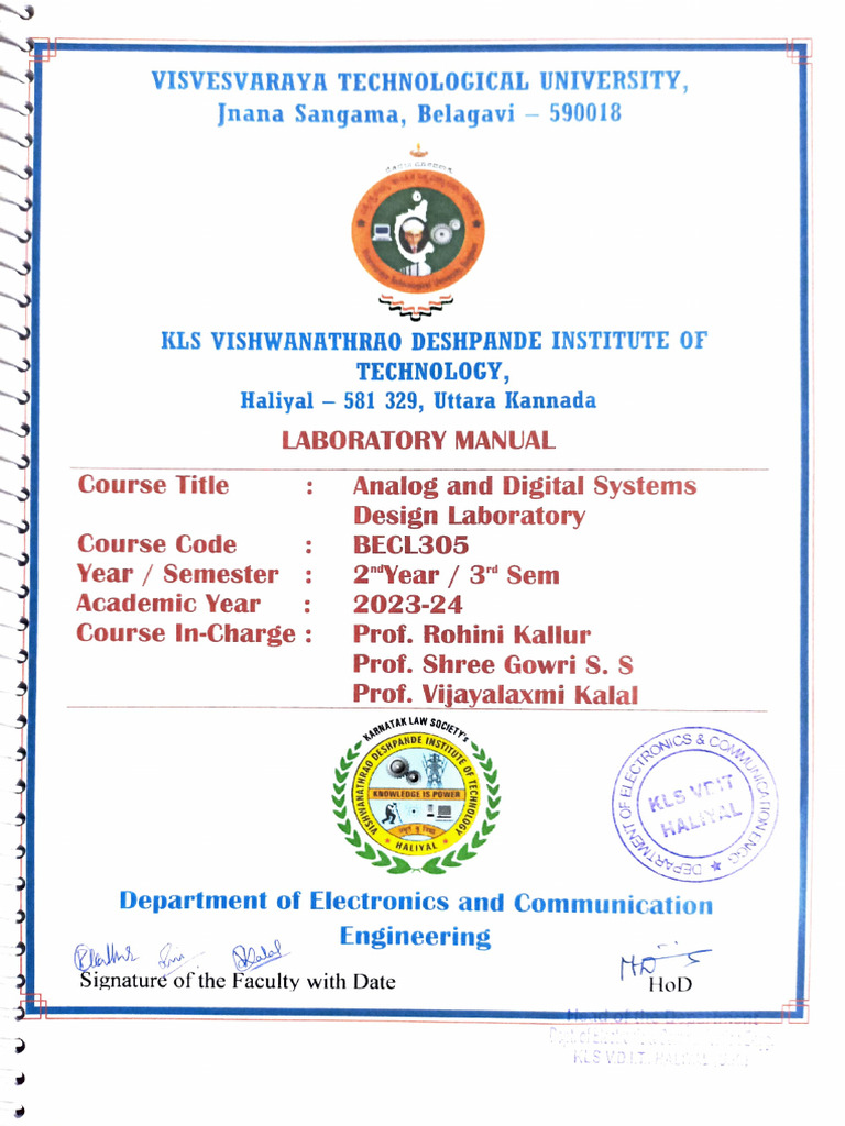 Becl305 Adsd Lab Manual | PDF | Operational Amplifier | Electronic Oscillator