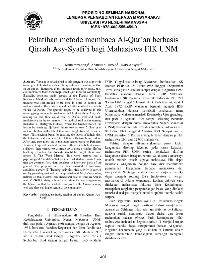 Pelatihan Metode Membaca Al-Qur'an Berbaasdsis Qiraah Asy-Syafi'i Bagi ...