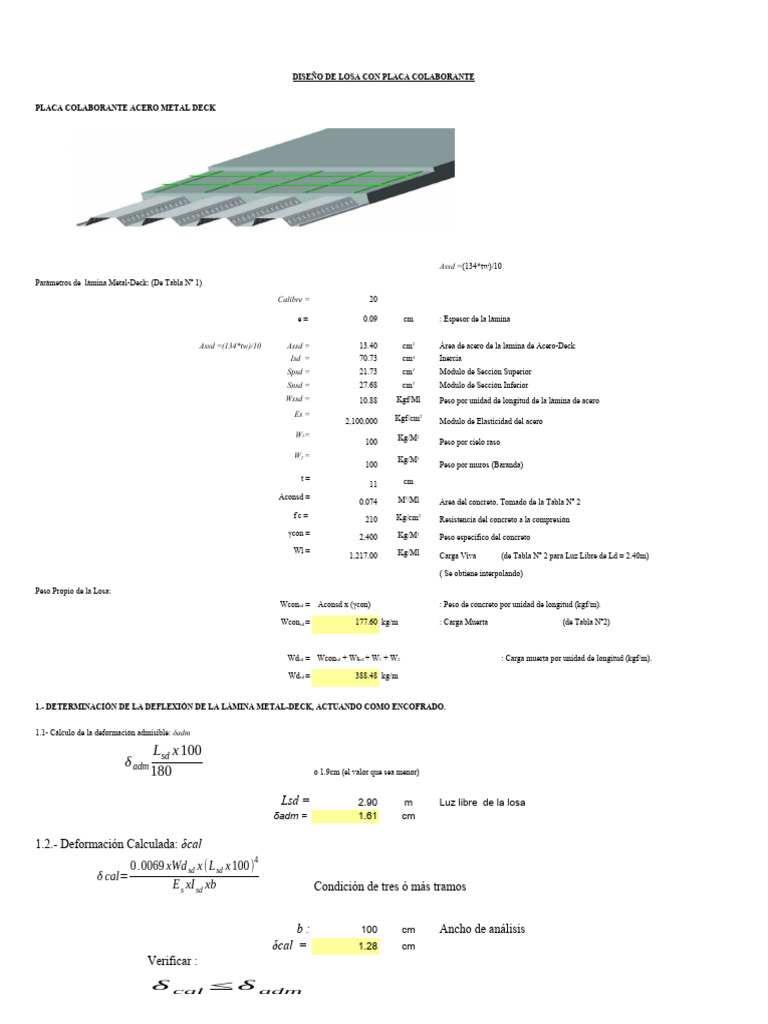 Tabla de Diseño de Losa Con Lamina Colaborante Metaldeck | PDF ...