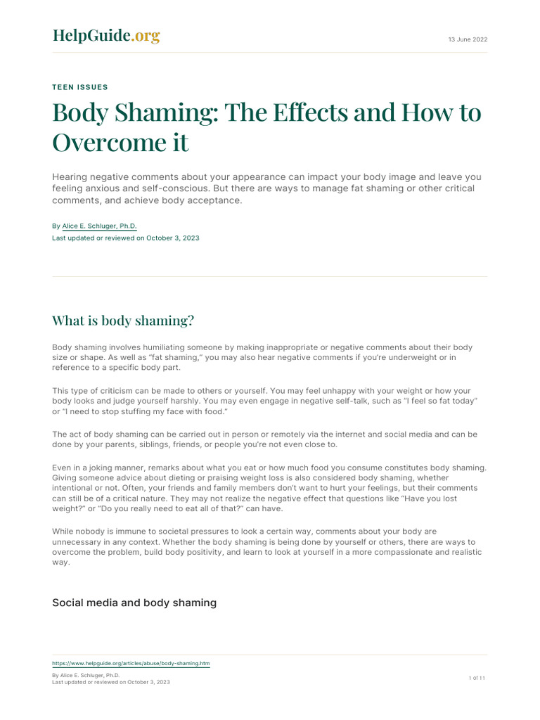 Body Shaming - The Effects and How To Overcome It | PDF | Obesity | Shame